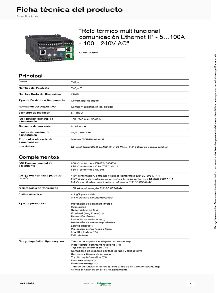 Schneider Electric Tesys-T LTMR100EFM | PDF | Conector eléctrico ...