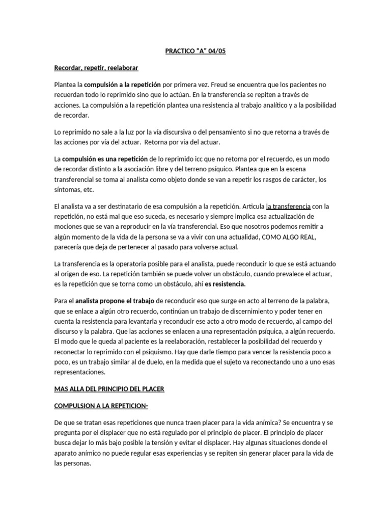 Compulsión a la Repetición en Freud | PDF | Sadomasoquismo | Neurosis