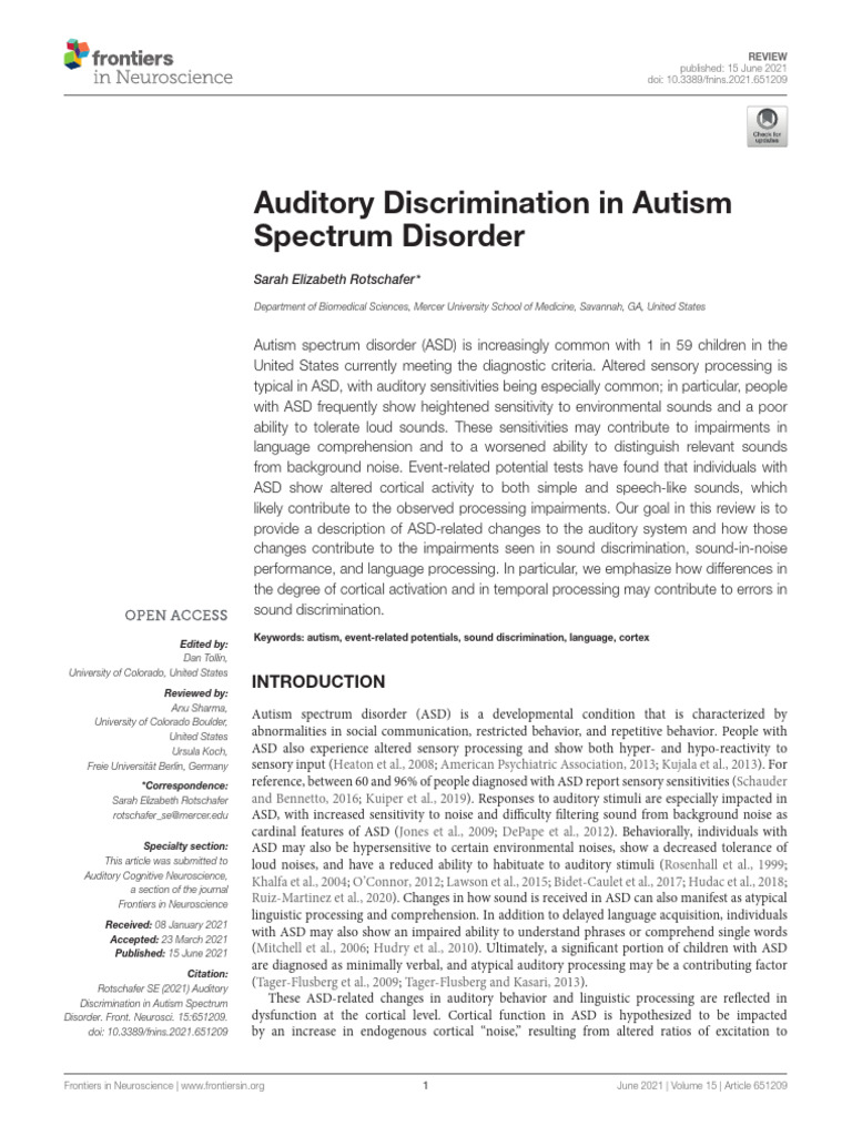 Auditory Discrimination in Autism Spectrum Disorder | PDF | Autism ...