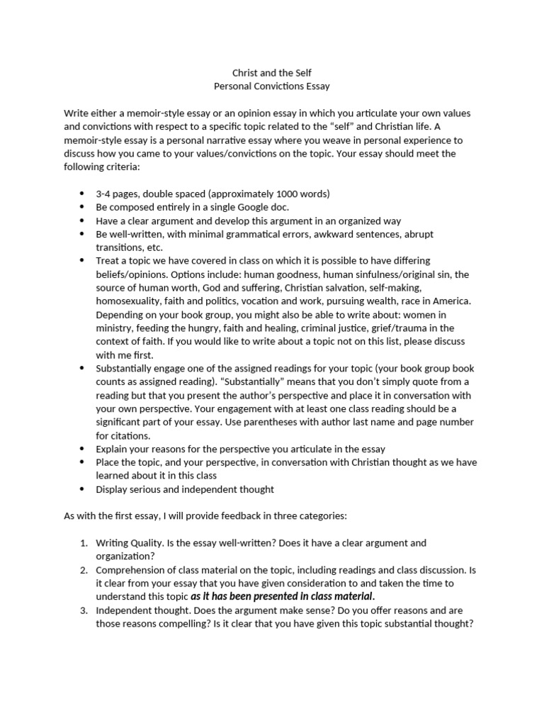 Personal Convictions Essay | PDF | Essays | Faith