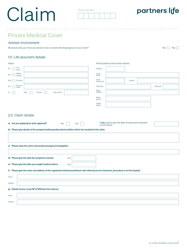 Private Medical Claim Form - v3-0422 | PDF | Insurance