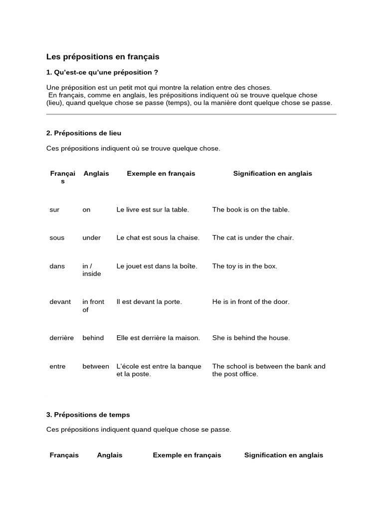 Comprendre les prépositions en français | PDF