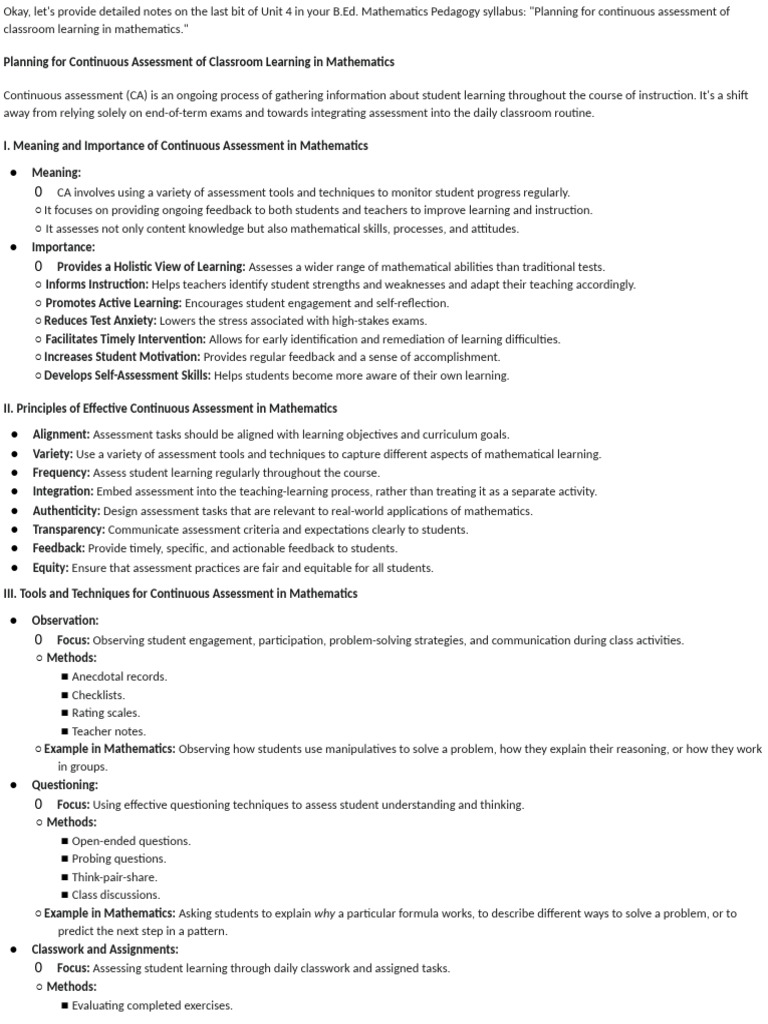 Continuous Assessment in Math Education | PDF | Educational Assessment ...