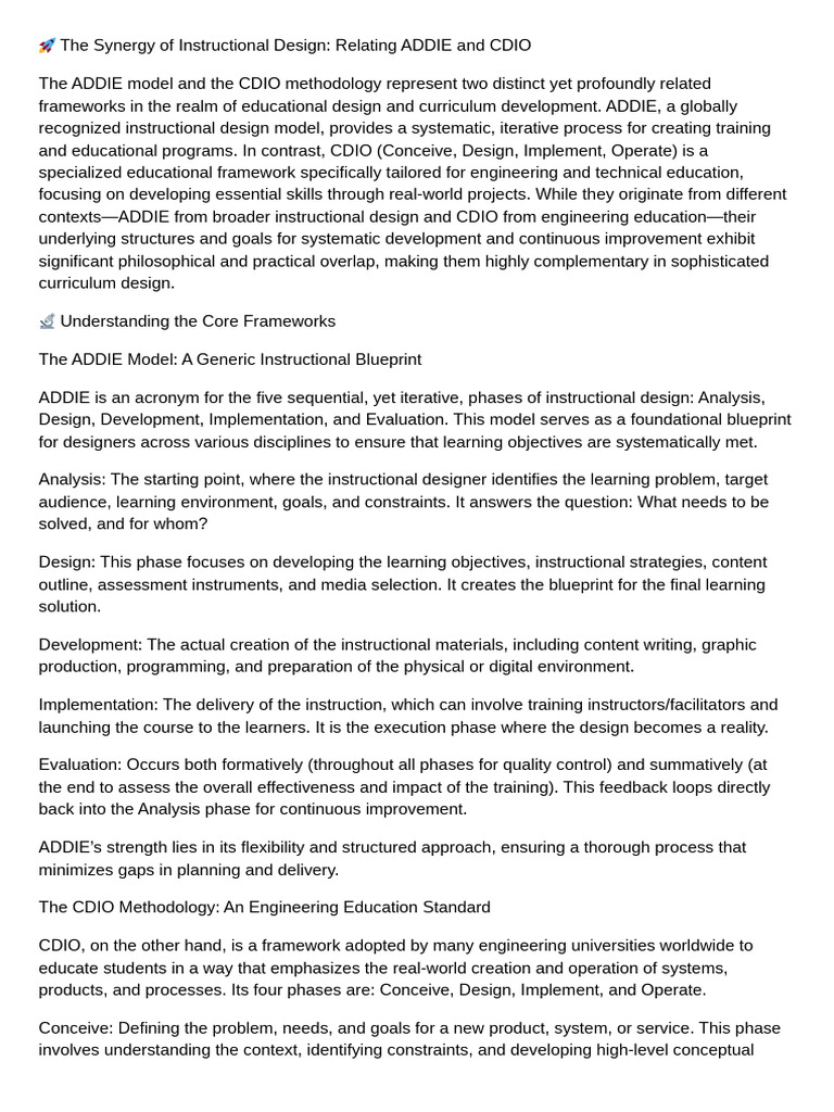 Addie & Cdio | PDF | Instructional Design | Evaluation