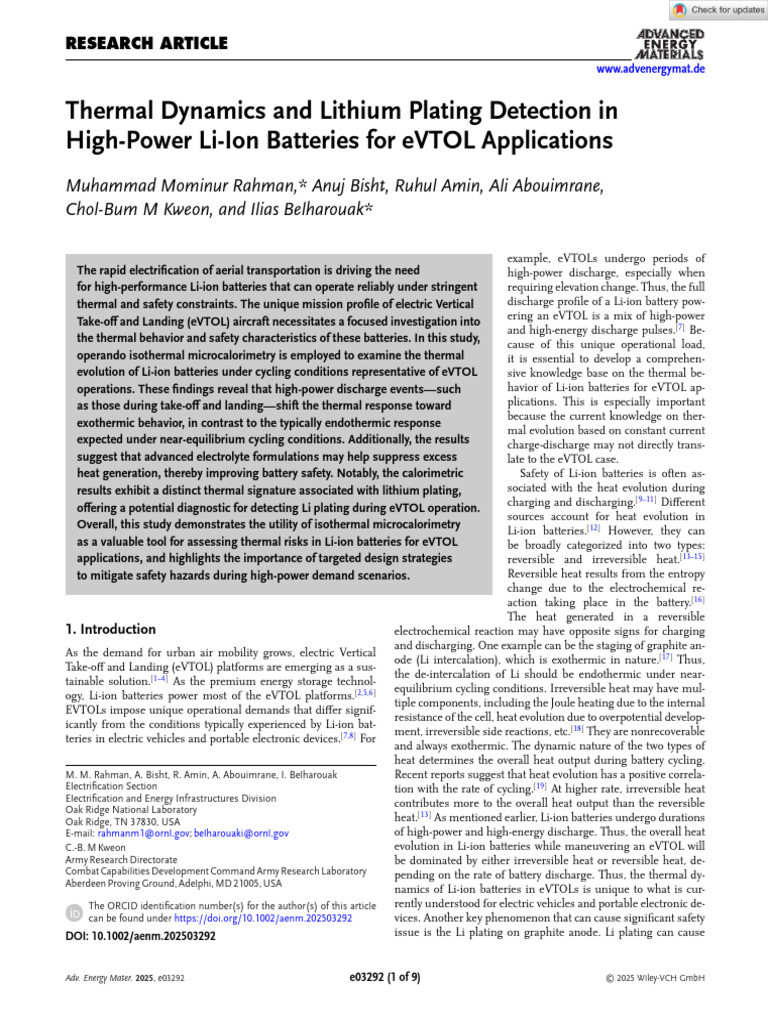 Thermal Dynamics in eVTOL Li-Ion Batteries | PDF | Lithium Ion Battery ...