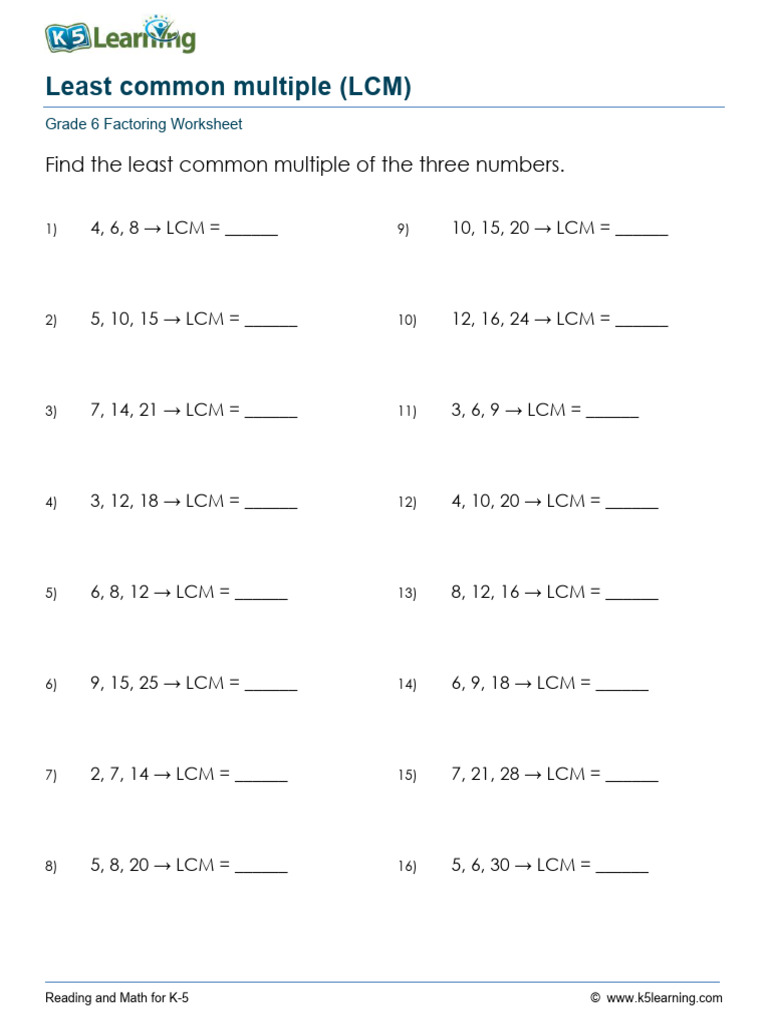 Grade 6 Least Common Multiple LCM 3 Numbers 2 30 A | PDF