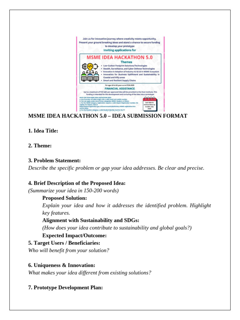 MSME Hackathon 5.0 Idea Submission Guide | PDF