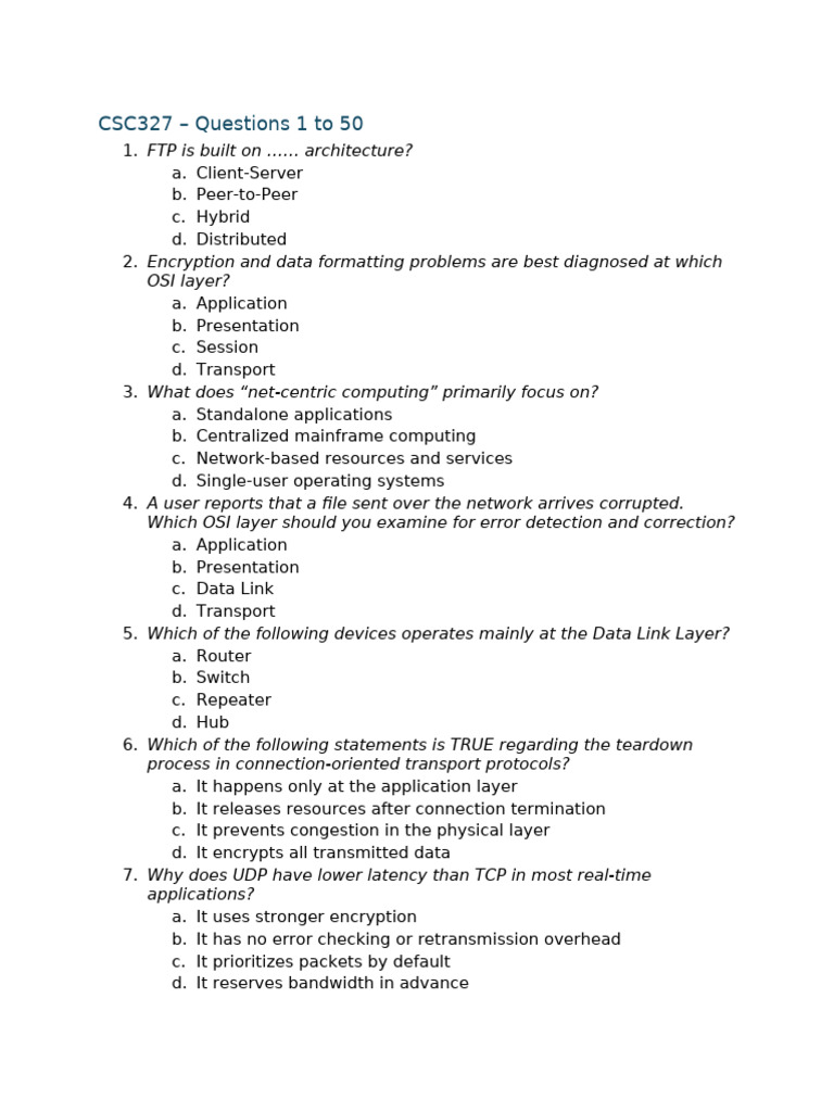 CSC327 Networking and Security Quiz | PDF | Computer Network | Network ...