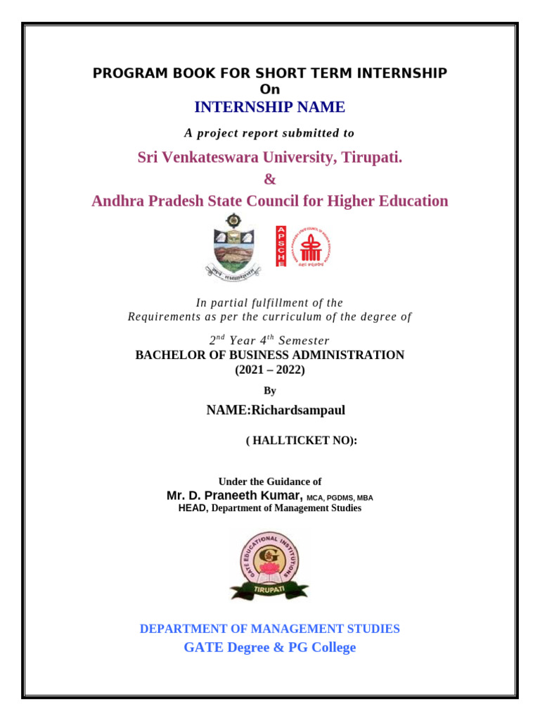 Short Term Internship Program Book | PDF