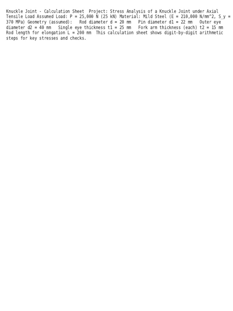 Knuckle Joint Calculation Sheet | PDF | Stress (Mechanics) | Structural ...