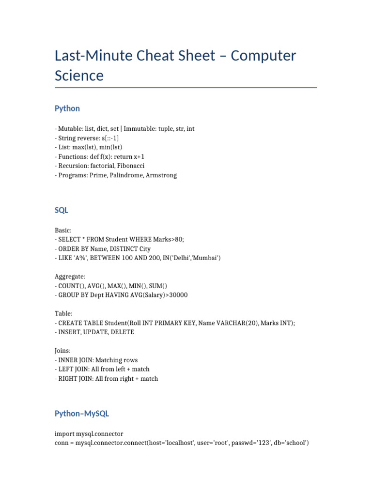 CS Cheat Sheet | PDF