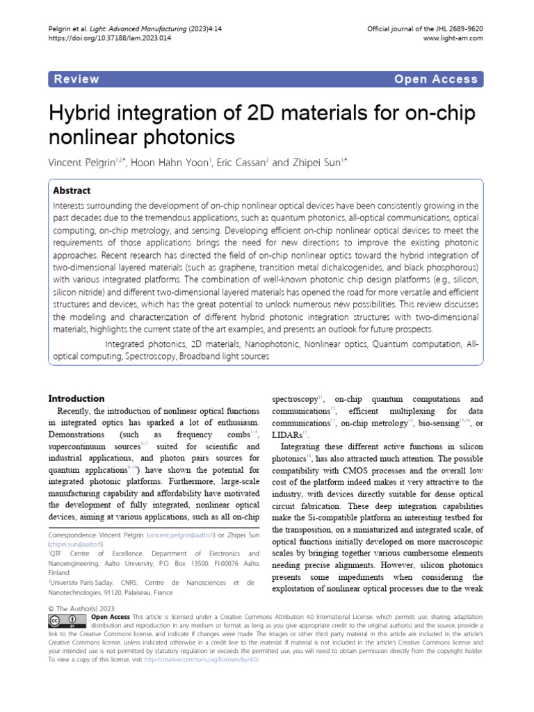 Hybrid Integration of 2D Materials For On-Chip Nonlinear Photonics ...