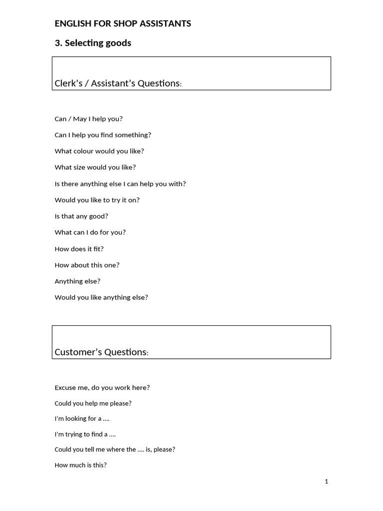 English Phrases for Shop Assistants | PDF | Cheque | Credit Card