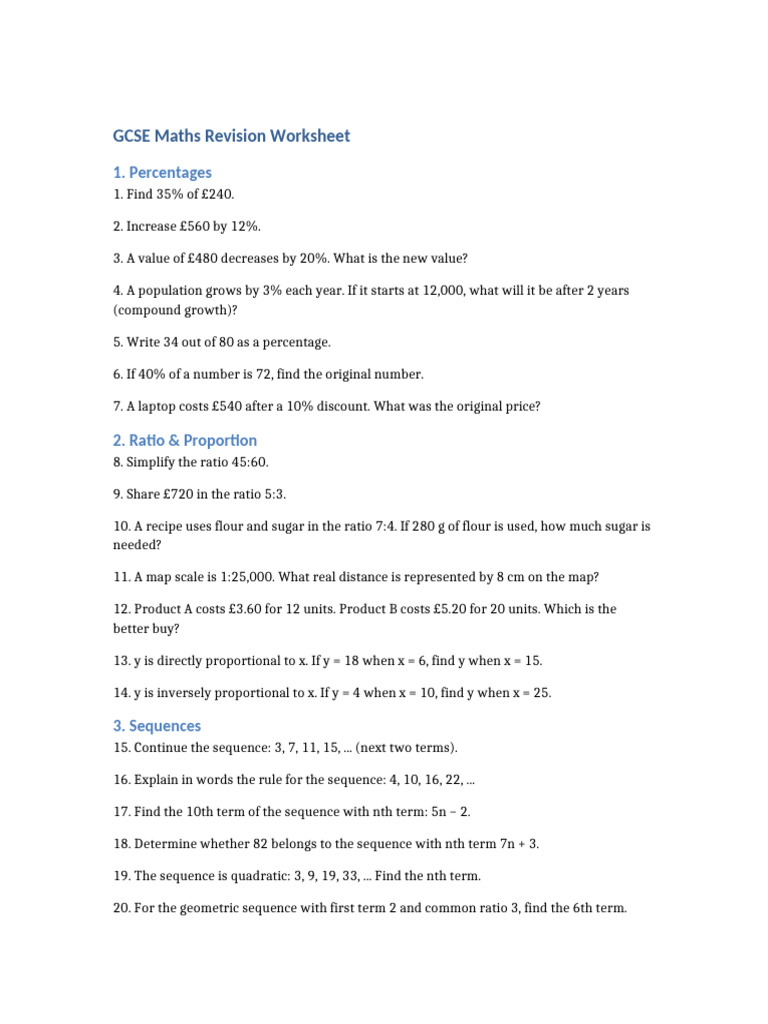 GCSE Maths Revision: Percentages & Ratios | PDF