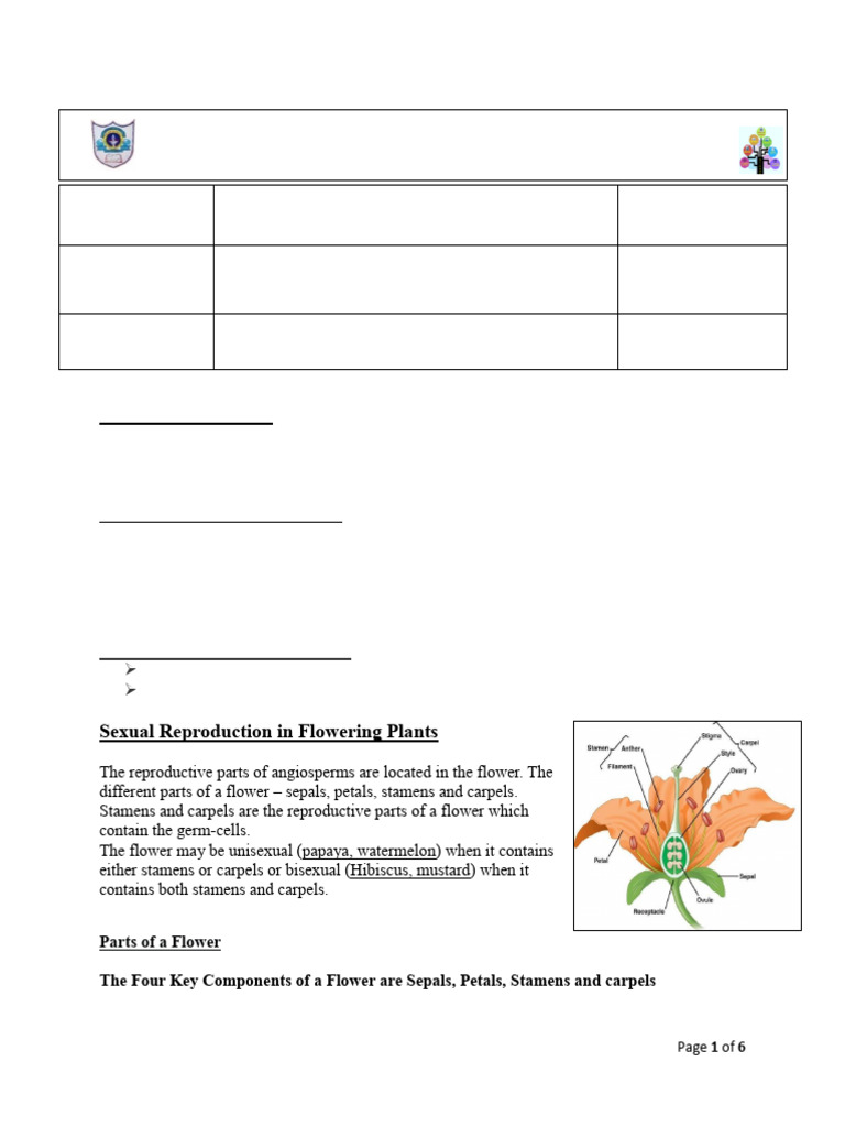 955999-Class X Biology Sexual Reproduction Part II Handout | PDF ...