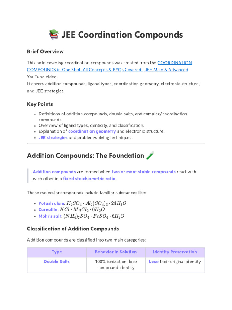 JEE Guide to Coordination Compounds | PDF | Coordination Complex | Ligand
