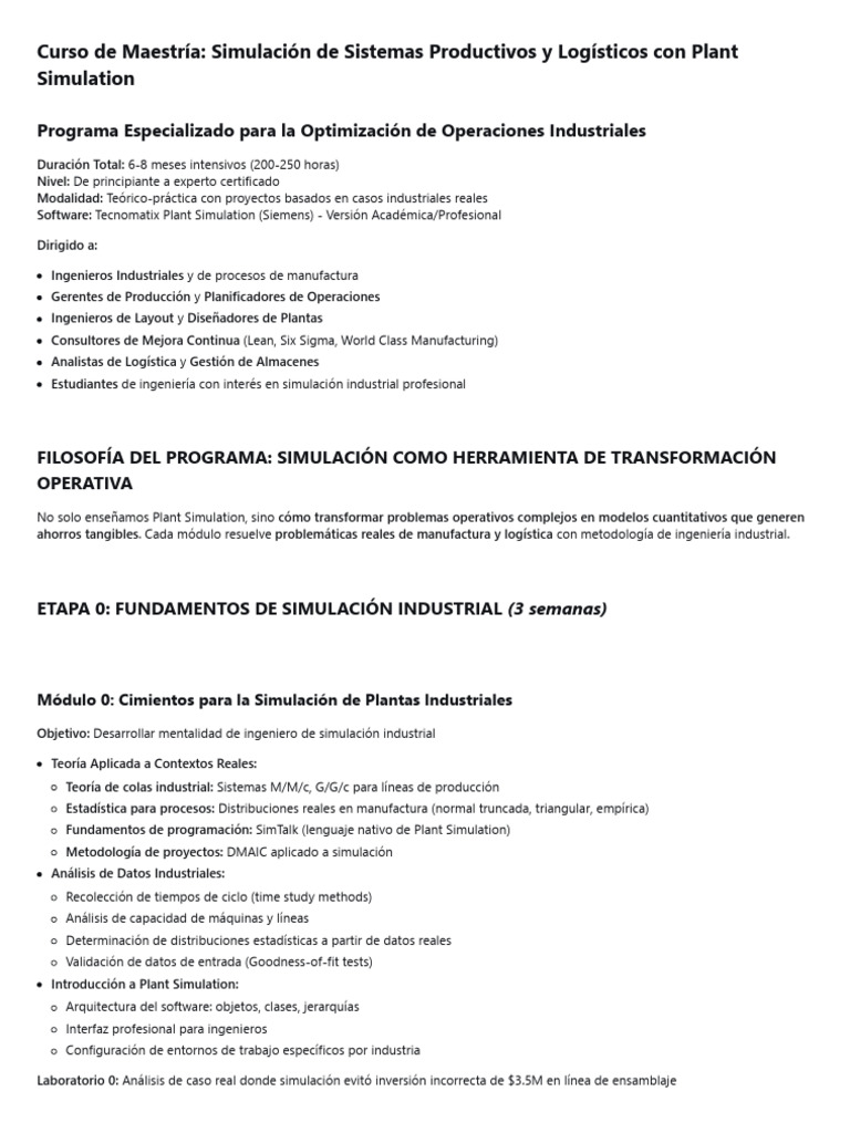 Curso de Simulación de Sistemas Productivos y Logísticos Con Plant Simulation | PDF | Software ...