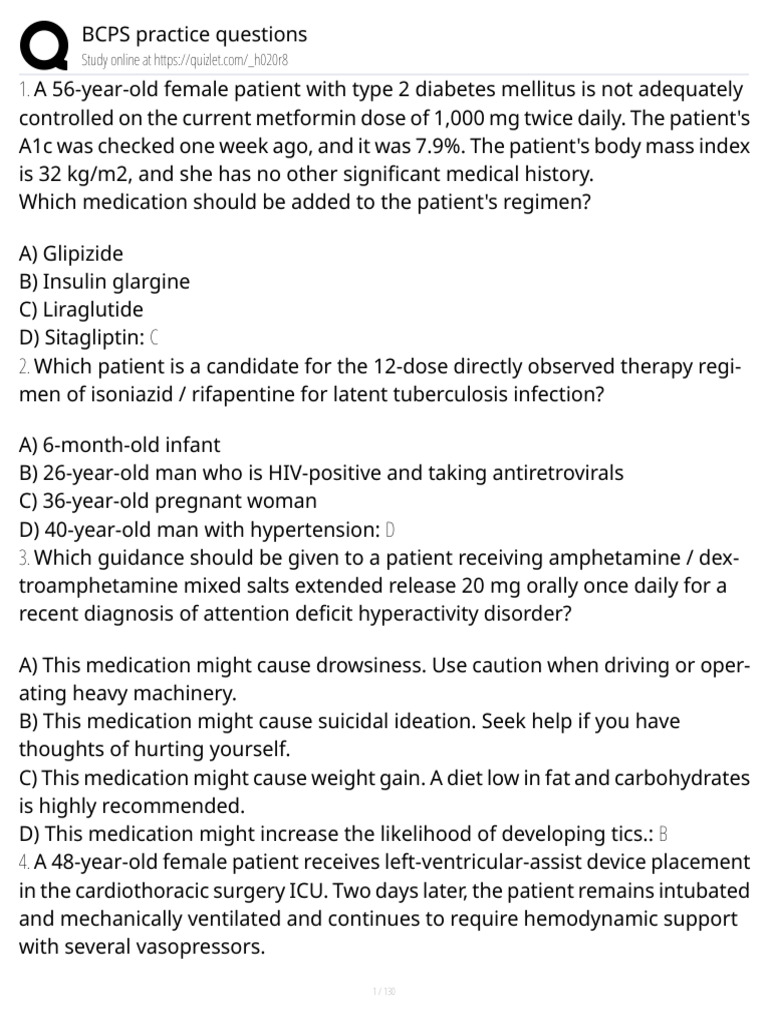 BCPS Practice Questions for Pharmacotherapy | PDF | Gout | Peripheral ...