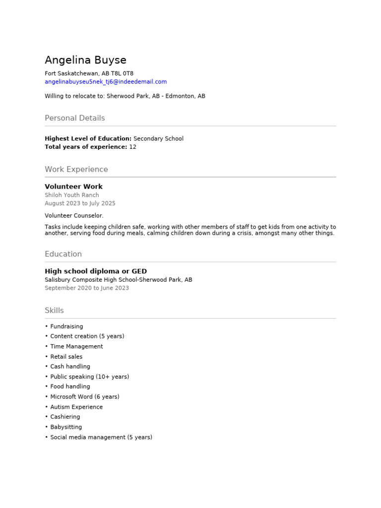 Angelina Buyse: Experienced Childcare Volunteer | PDF