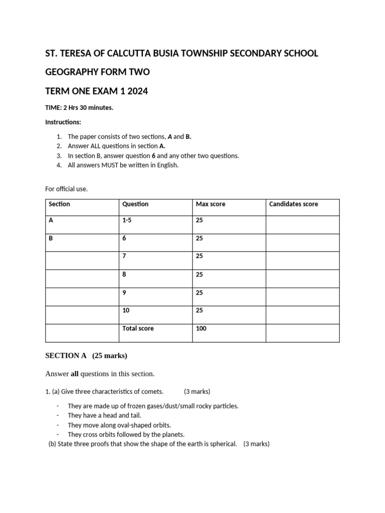 Geography Exam Paper for Form Two 2024 | PDF | Volcano | Mining