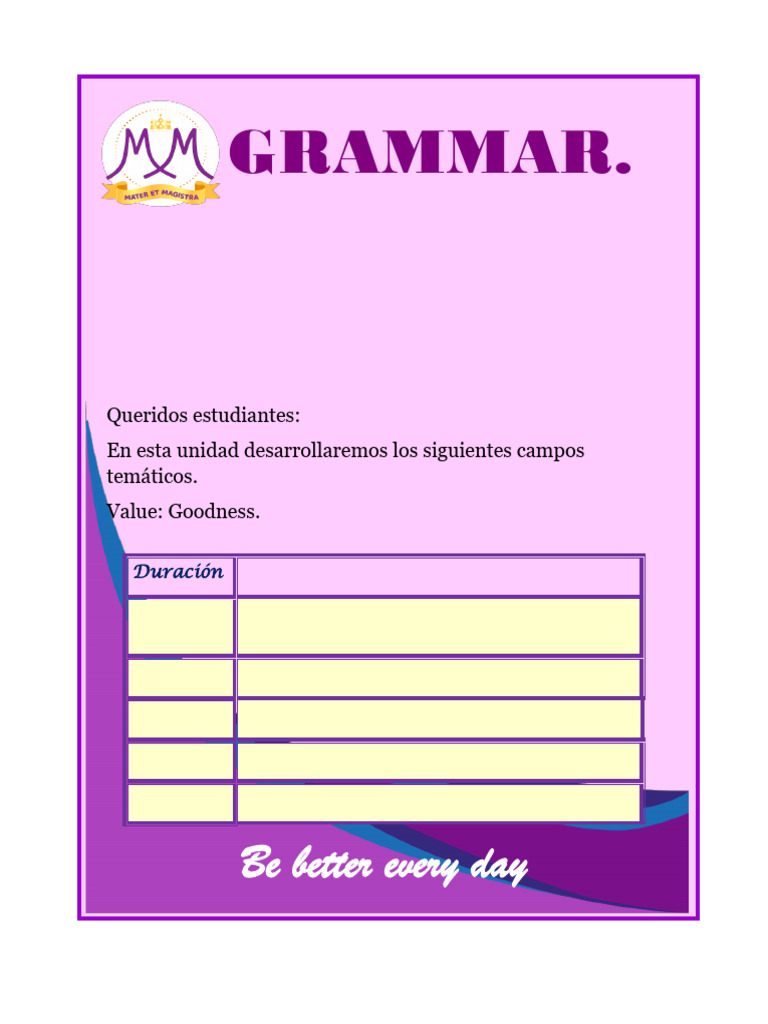 Unidad Vii Temario Grammar y Raz Verbal .1er Grado 4 Bimestre | PDF