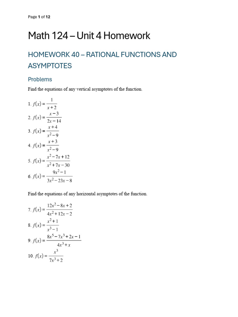 MAT 124 Unit 4 Homework | PDF | Mathematics | Mathematical Analysis