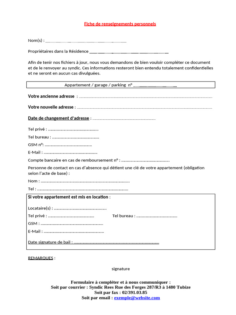 Formulaire de renseignements personnels | PDF
