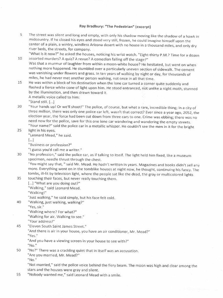 Mock Exam_Ray Bradbury_The Pedestrian | PDF