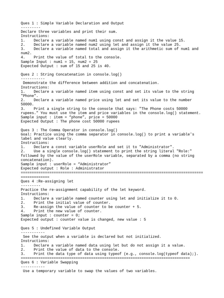 JavaScript Variable Operations Guide | PDF | Pi | Variable (Computer ...