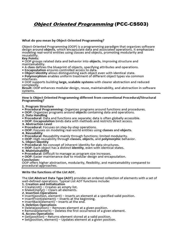 Oops Imp Notes - Removed | PDF | Inheritance (Object Oriented ...