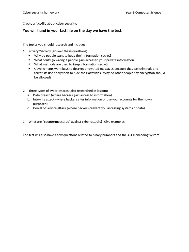 Year 9 Cyber Security Fact File Guide | PDF