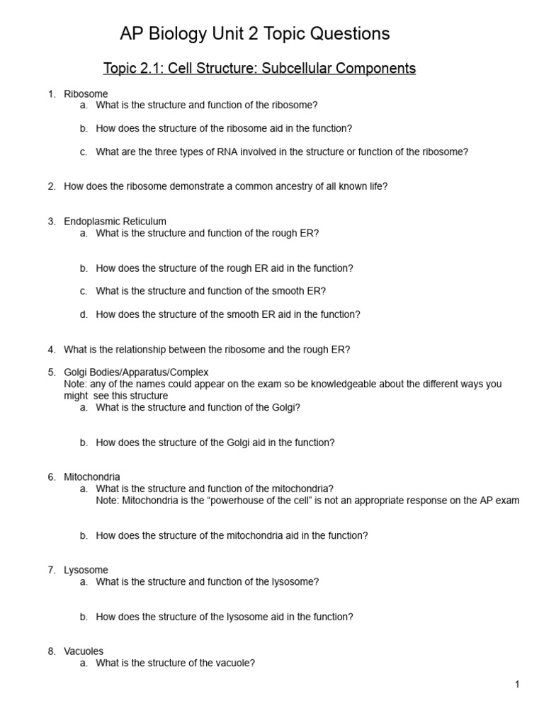 AP Biology Cell Structure Questions | PDF | Cell Membrane | Endoplasmic ...