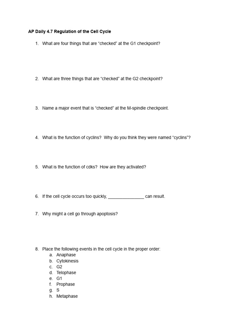 AP Daily 4.7 Regulation of the Cell Cycle | PDF