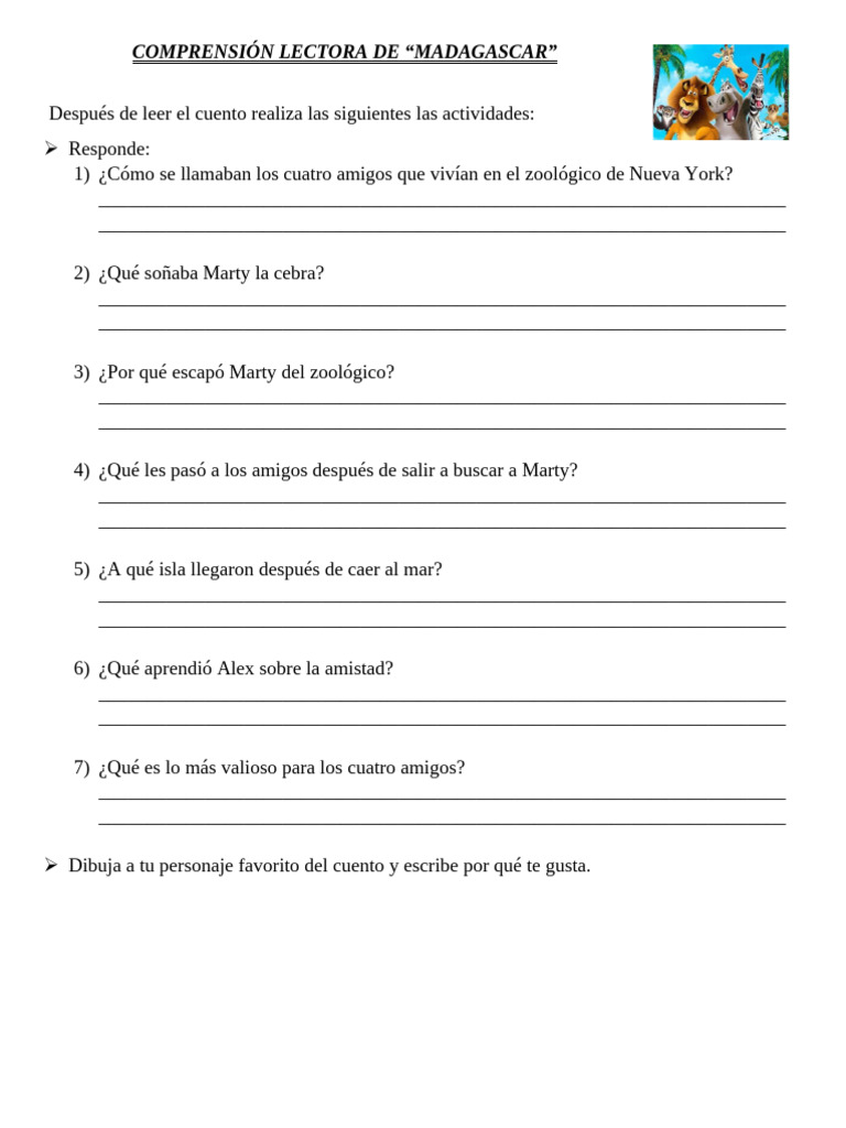 Comprensión Lectora de Madagascar | PDF