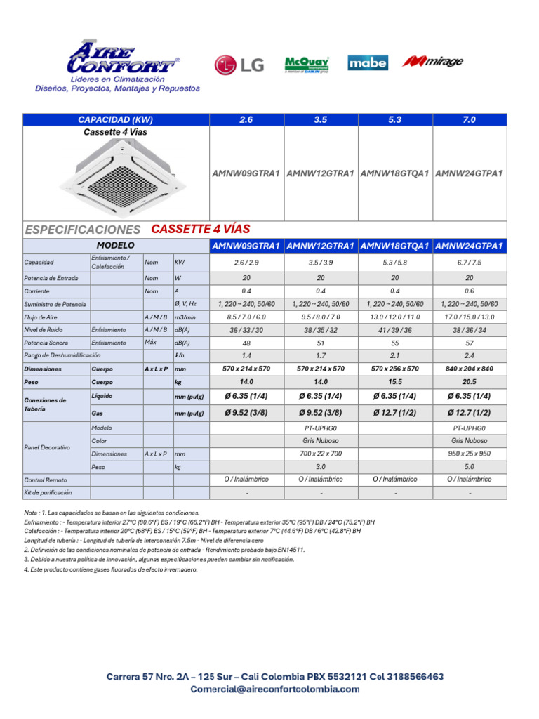 Especificaciones de Cassette 4 Vías | PDF