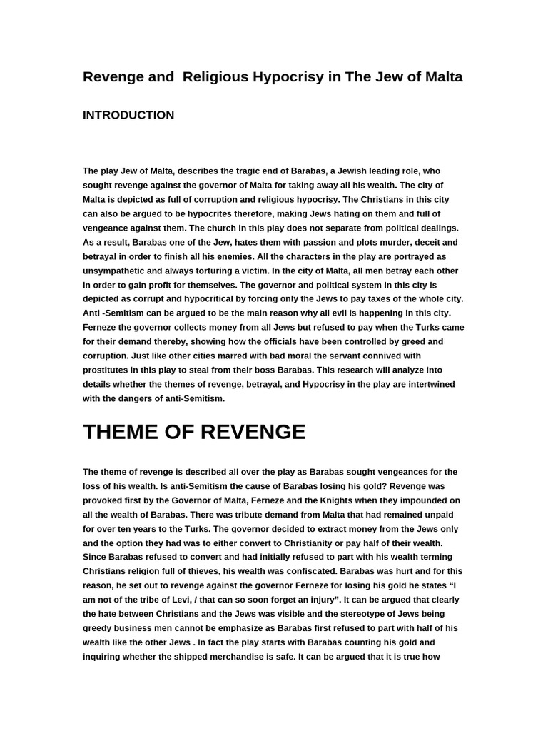 Revenge and Religious Hypocrisy in the Jew of Malta | PDF