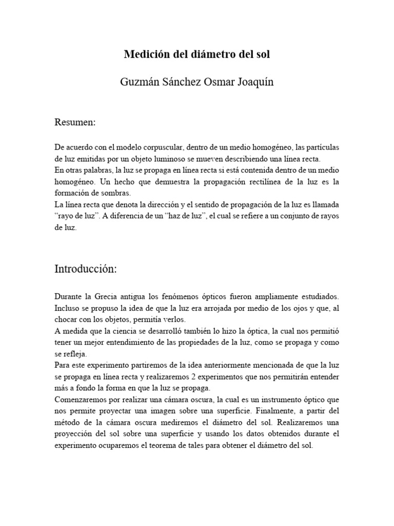 Medición del diámetro del sol | PDF | Ligero | Óptica