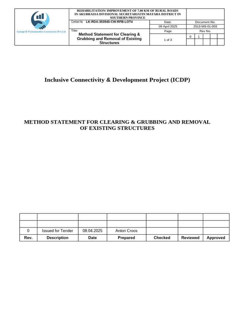 2513-MS-01-003 Clearing & Grubbing and Removal of Existing Structures | PDF