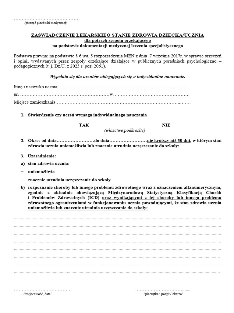 Zaświadczenie Lekarskie PPP | PDF