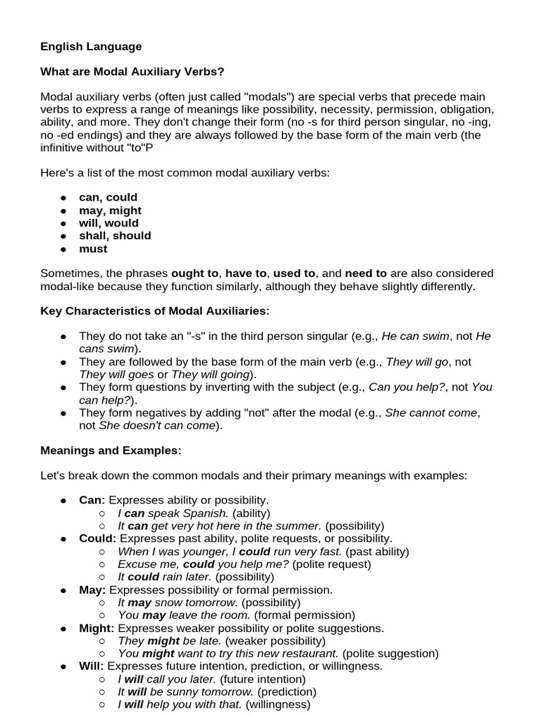 Modal Auxiliary Verbs | PDF | Verb | Semantic Units