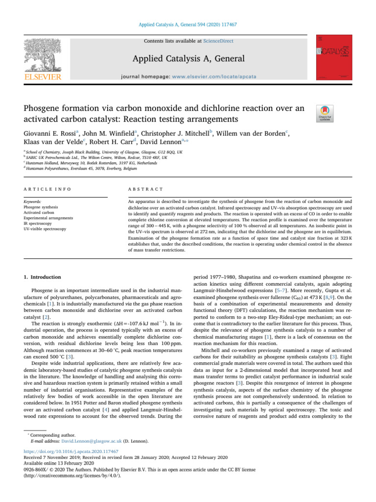 Phosgene Synthesis via CO and Cl2 Catalysis | PDF | Catalysis ...