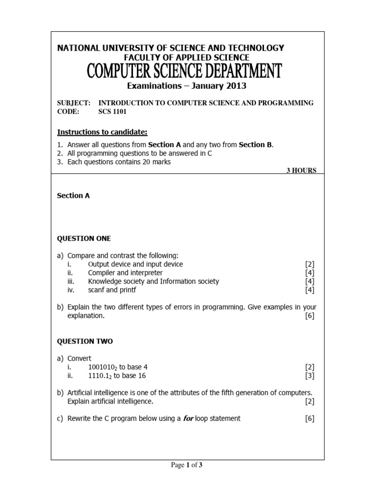 Computer Science Exam January 2013 | PDF | Computer Programming ...