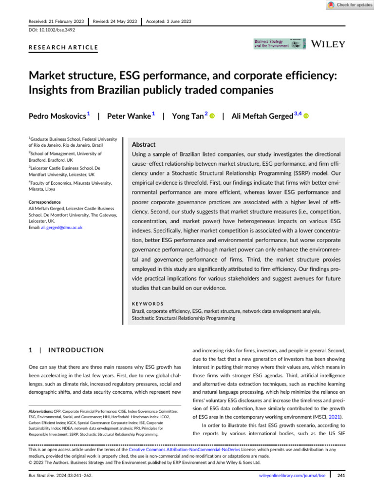 Market Structure ESG Performance and Corporate Efficiency Insights From ...