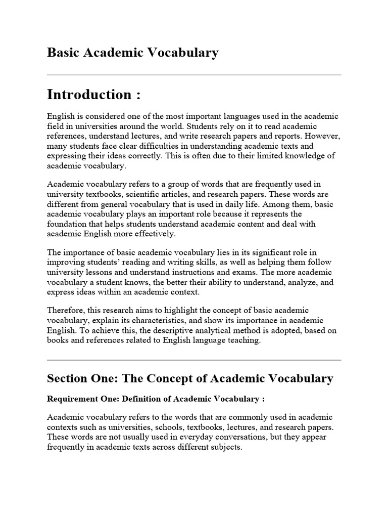 Importance of Basic Academic Vocabulary | PDF | Vocabulary | Word