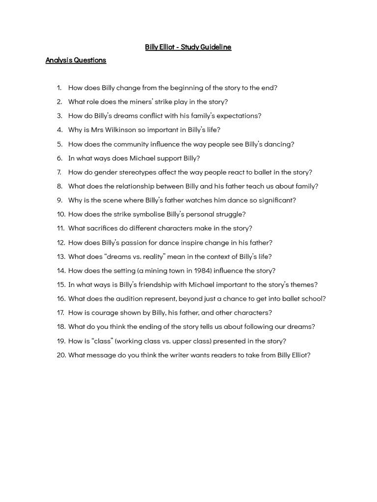Billy Elliot Study Guide & Analysis | PDF
