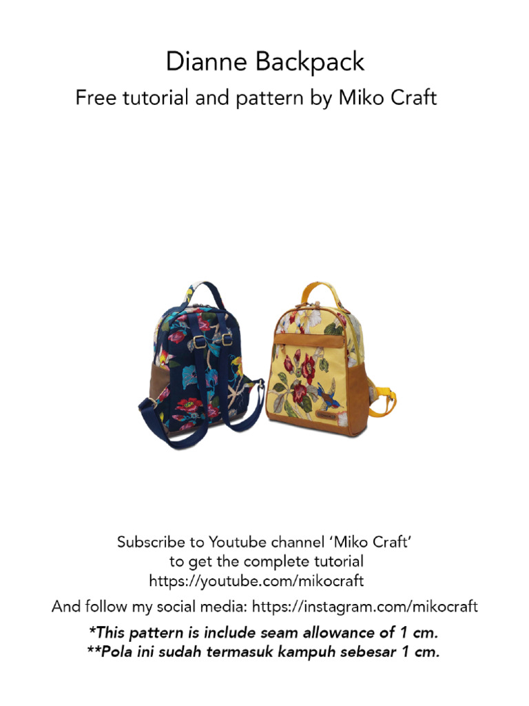 Dianne Backpack - Free Pattern and Tutorial by Miko Craft | PDF