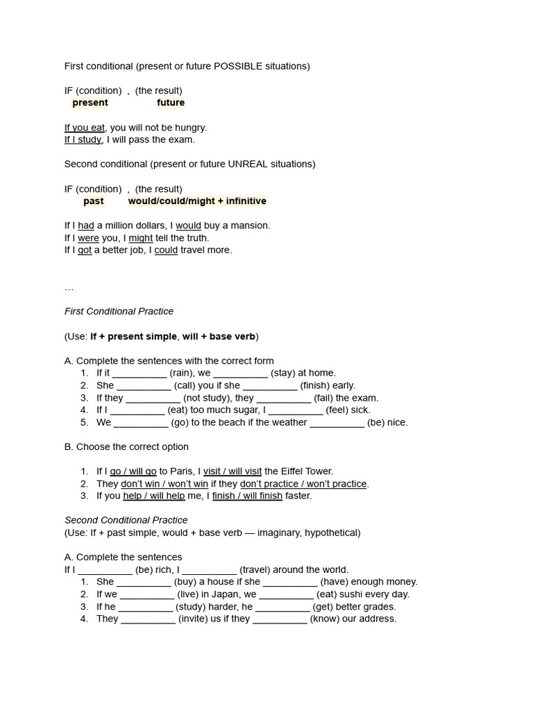 First and Second Conditional Exercises | PDF | Chess Openings | Chess