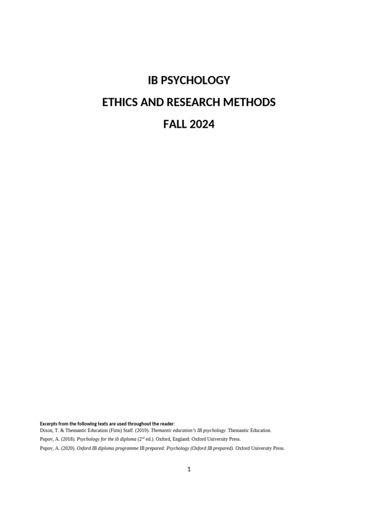 IB Psychology Ethics & Research Methods | PDF | Experiment | Science