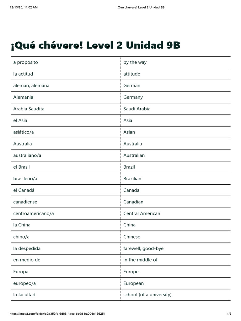 ¡Qué Chévere! Level 2 Unidad 9B | PDF | Idiomas | Estudios de idiomas ...