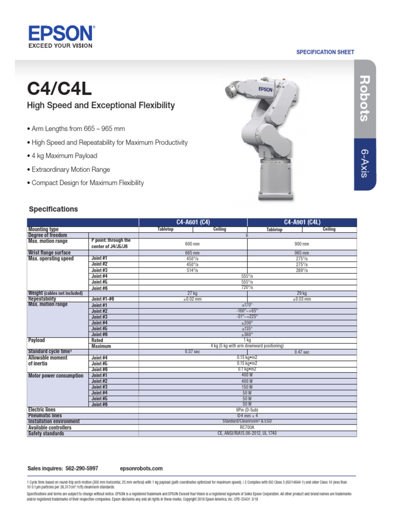 Cpd55431 c4 c4l 6-Axis Robot Prod Spec | PDF